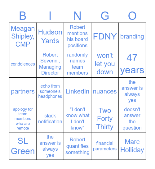 Client Pitch Bingo Card