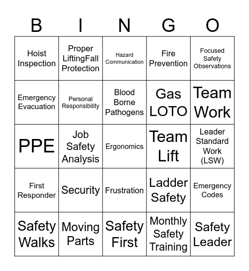 SAFETY BINGO Card