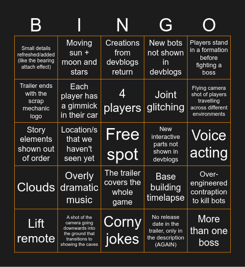 Scrap mechanic chapter 2 trailer extravaganza Bingo Card