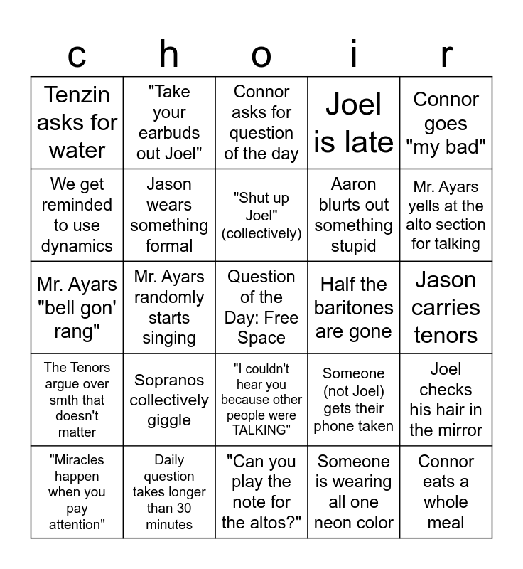 choir bingo Card