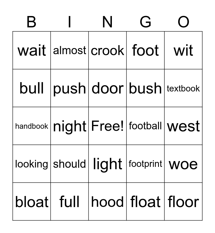 Lesson 89 ( OO = U) Bingo Card