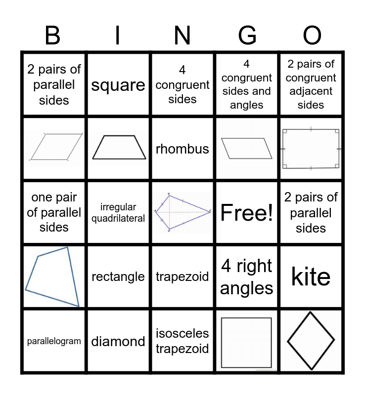 Quadrilateral Bingo Card