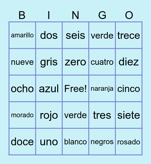 spanish Bingo Card