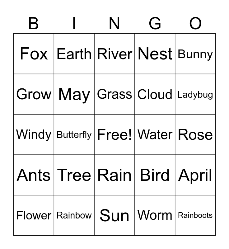 Spring Time Bingo Card
