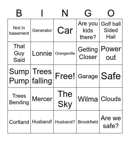 Tornado Bingo Card