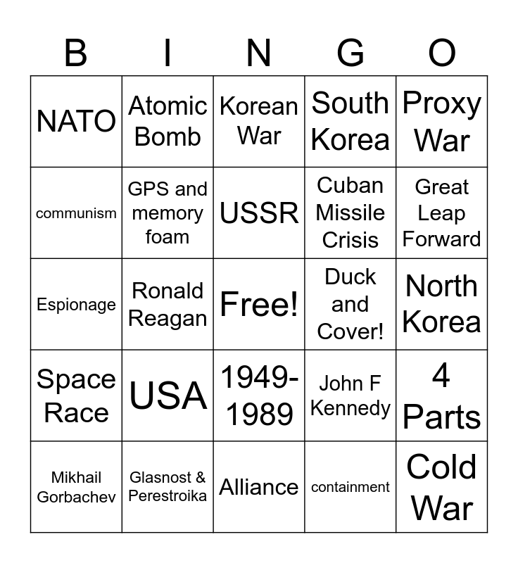 Cold War Bingo Card