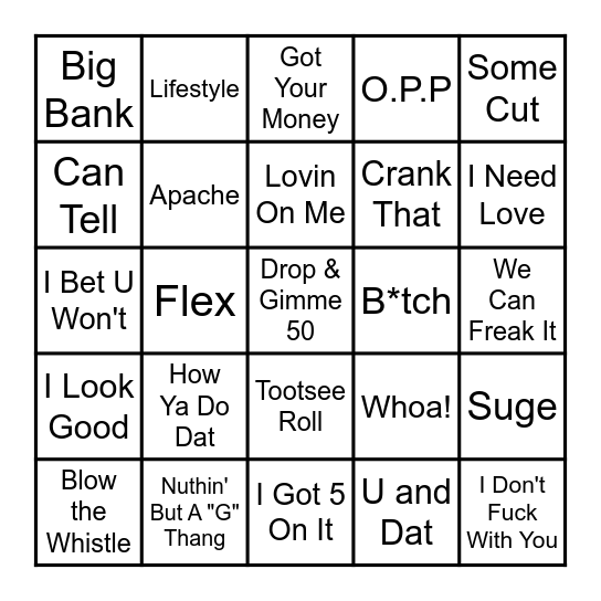 Vibe Bingo Hip Hop Round 2 Bingo Card