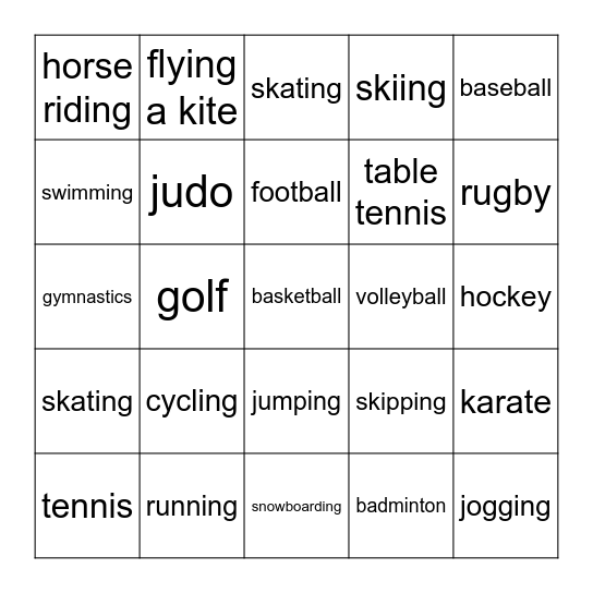 Sports Bingo Card