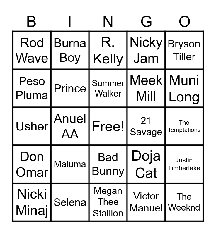 Beats and Bingo Card