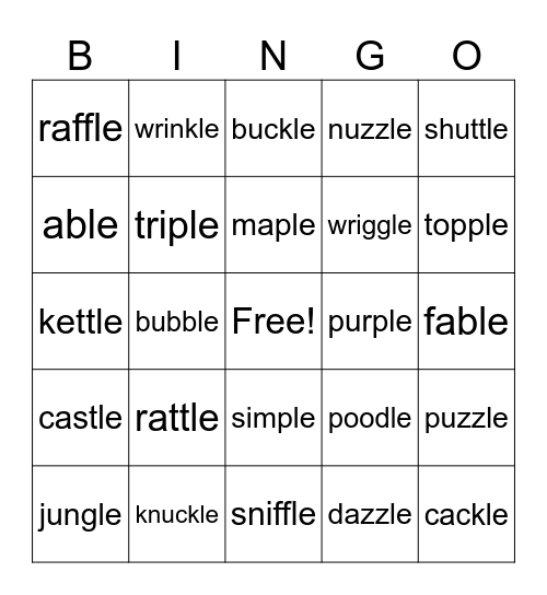 consonant+le BINGO Card