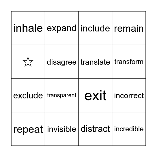 in ex re dis trans Bingo Card