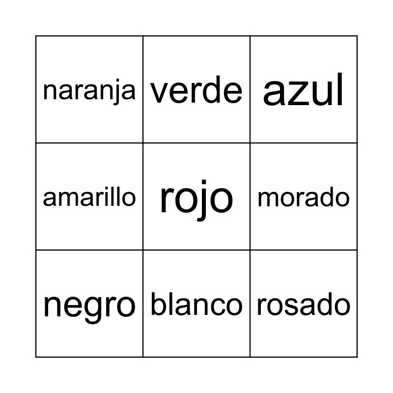 Los colores! Bingo Card