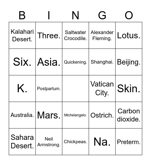 MIC QUIZZEE Bingo Card