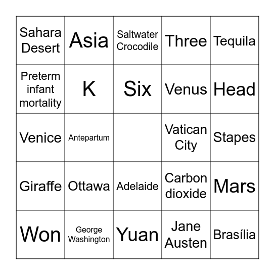 MIC QUIZZEE Bingo Card