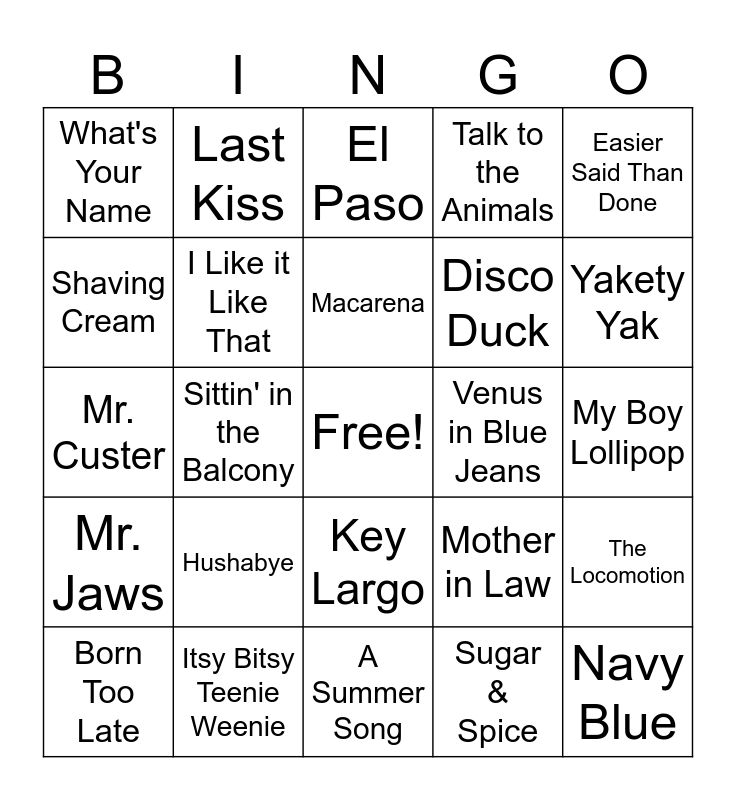 Boombox Bingo Card