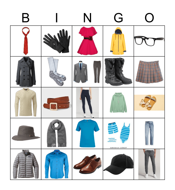 Vêtements Bingo Card