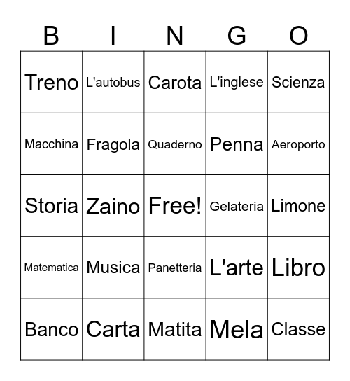 Italian BINGO!! Bingo Card