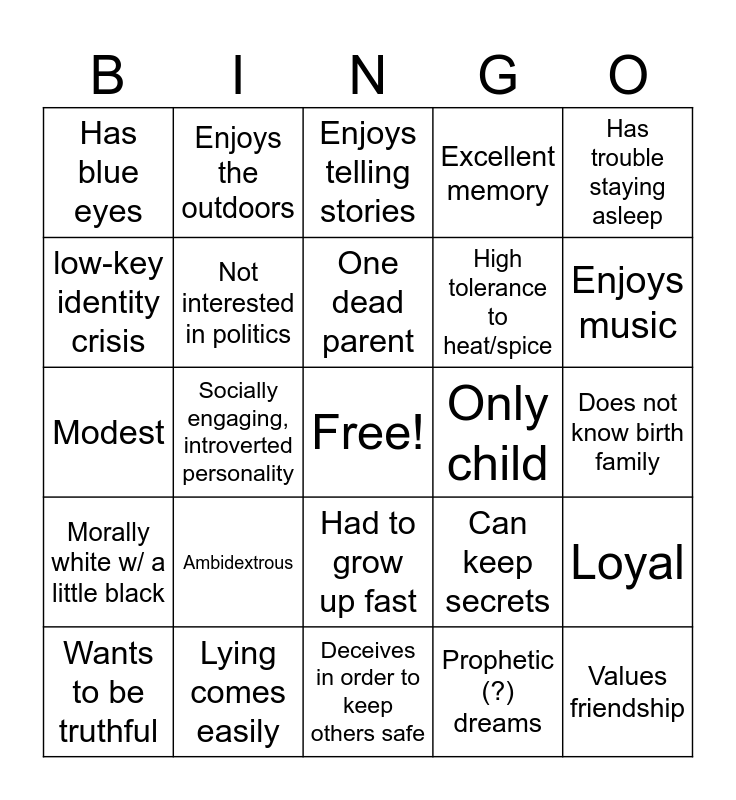 Ch. bingo 1 Bingo Card