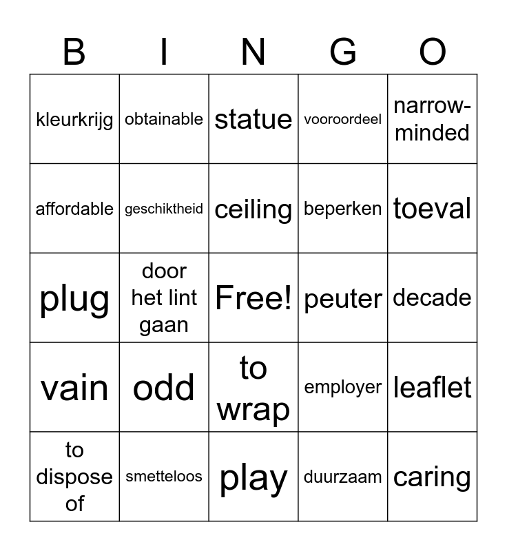 H4 - Unit 4 Bingo Card