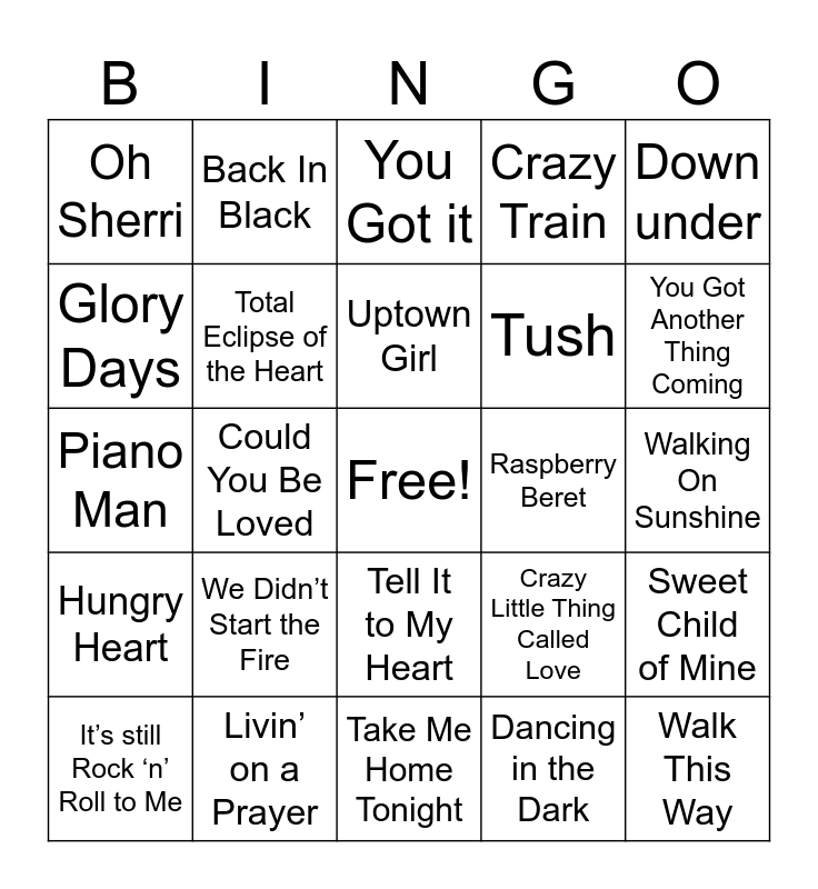 Front Row #2 Bingo Card