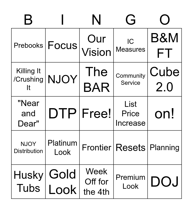 Market 2208 Meeting Bingo Card