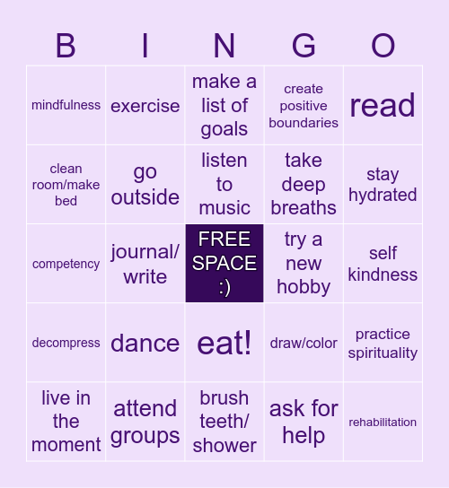 SELF CARE Bingo Card