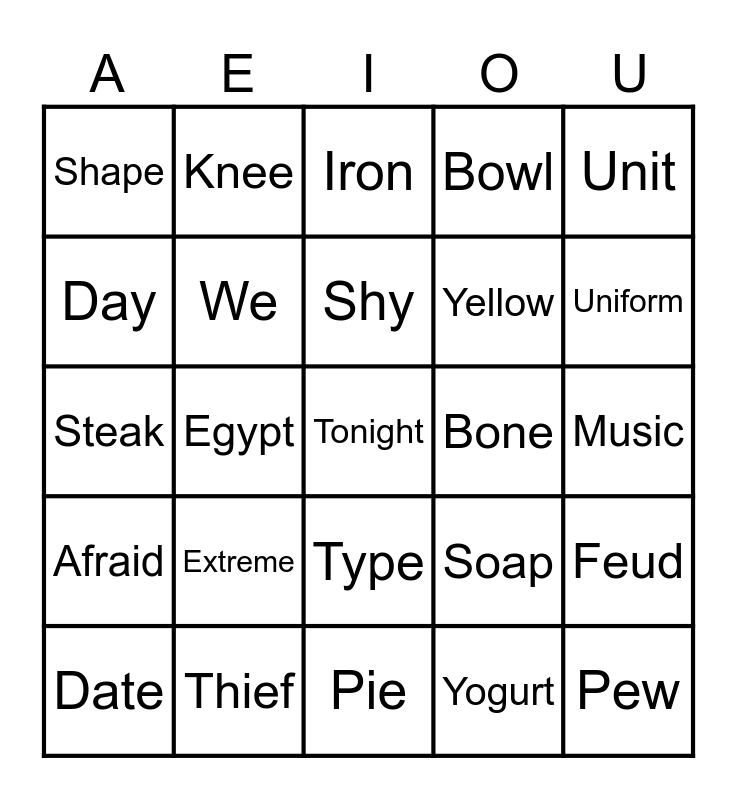 Long Vowel Sound BINGO Card