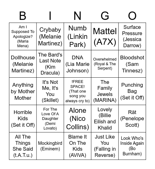 Family Issues Bingo Card