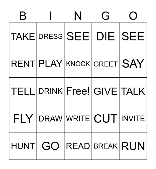 Simple present Tense Bingo Card