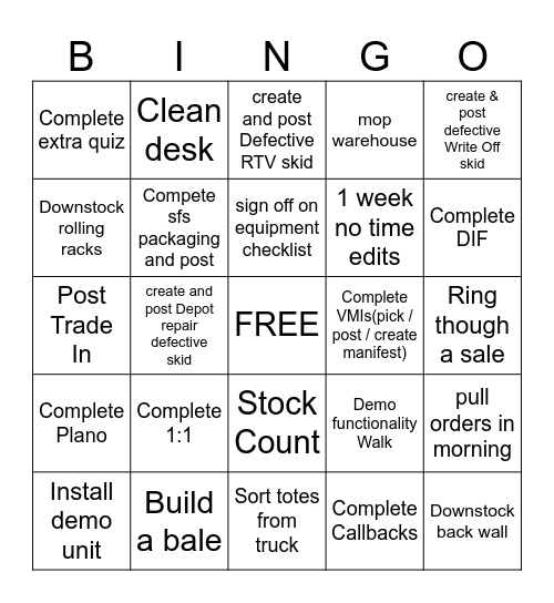 Product Process Bingo Card Bingo Card