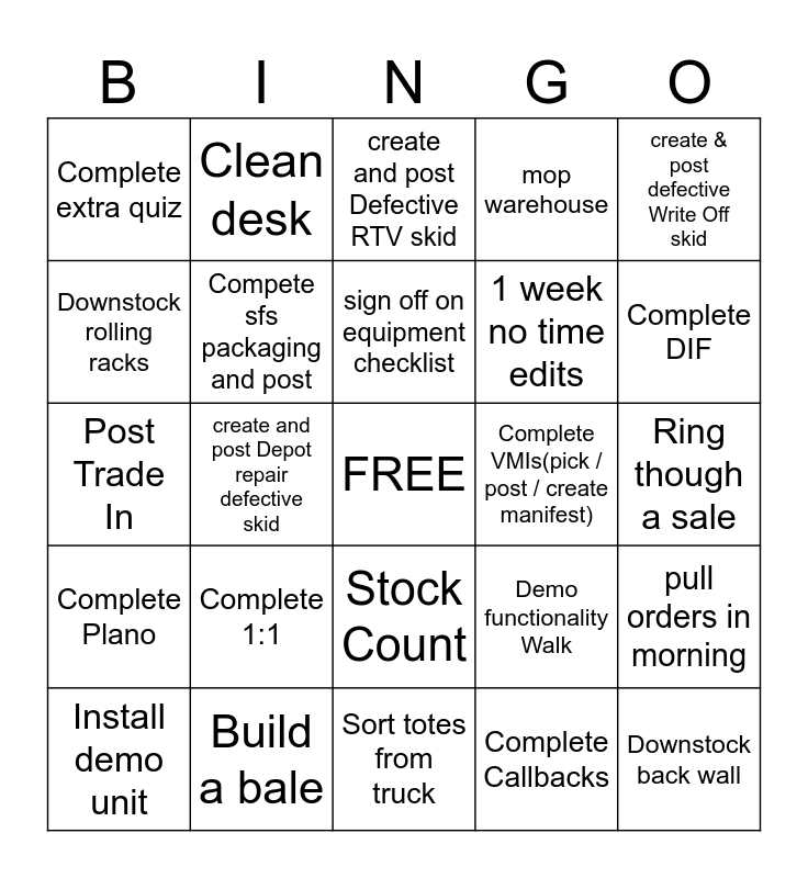 Product Process Bingo Card Bingo Card