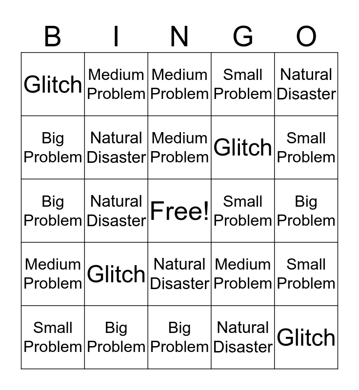 Problem Rating Scale Bingo Card