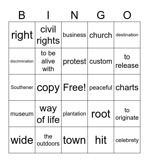 Unit 5 - 1 Bingo Card