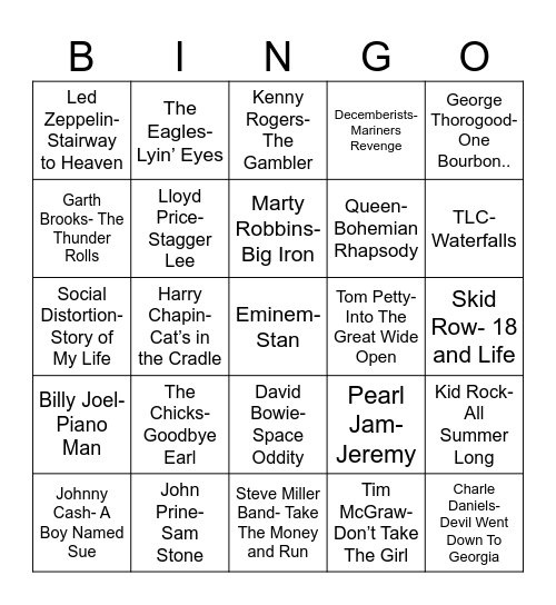 Radio Bingo Story Songs Bingo Card