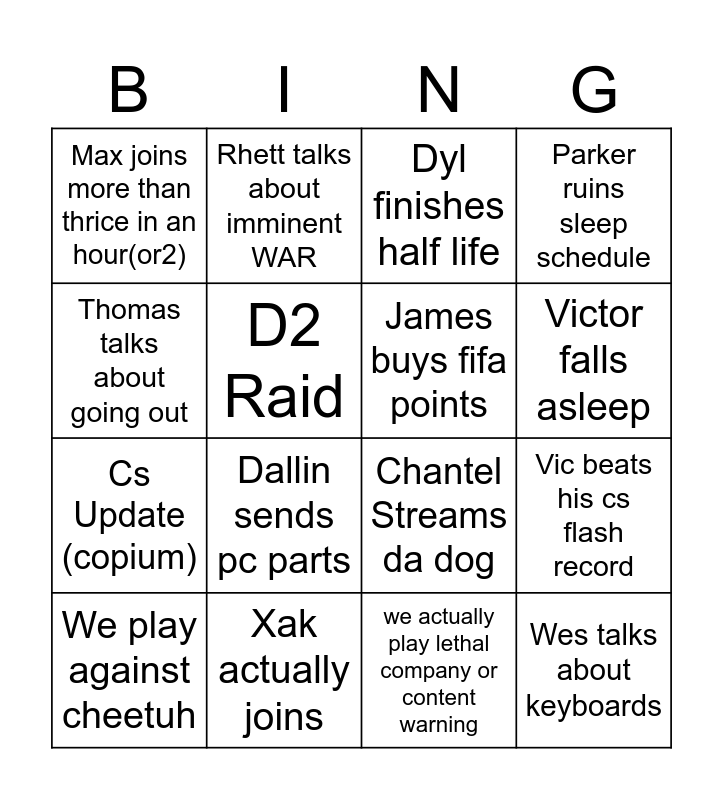 Untitled Bingo Card