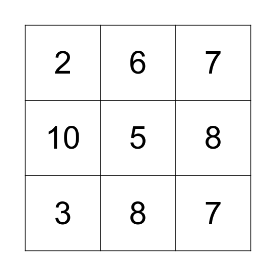 Number Bingo 1-10 Bingo Card