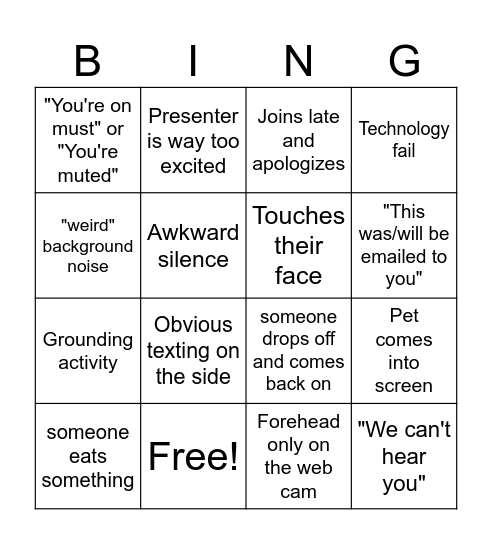 Google Meet Bingo Card