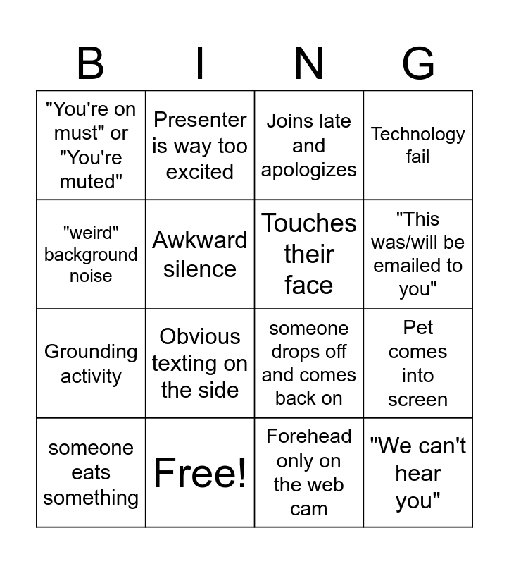 Google Meet Bingo Card