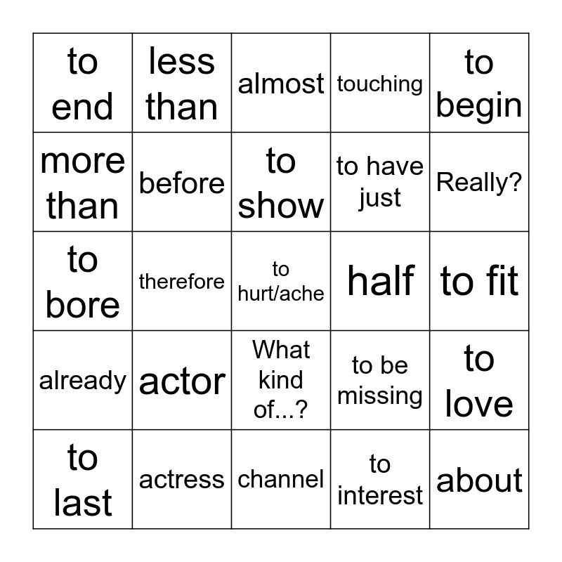 9A Vocabulario Bingo Card