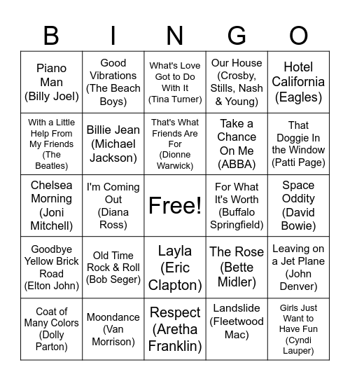 Music Bingo Bingo Card