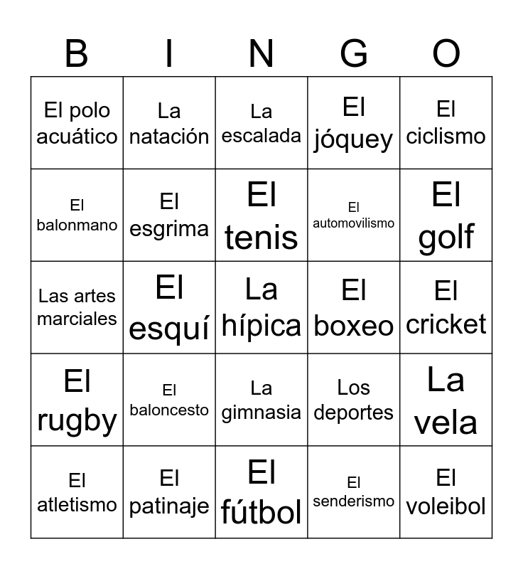 Los deportes Bingo Card