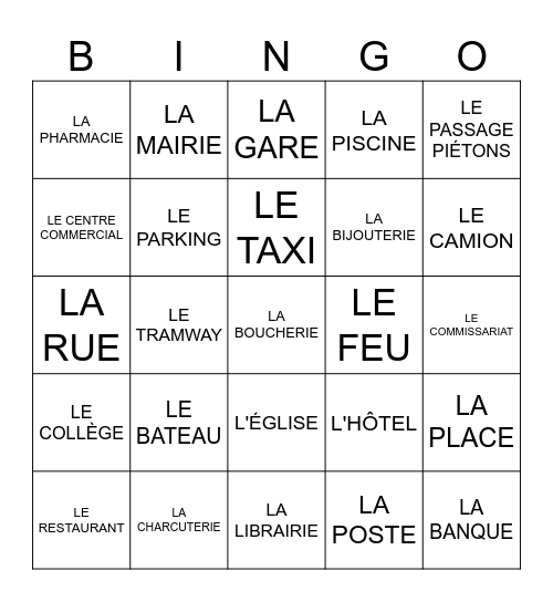 LA VILLE ET LES MOYENS DE TRANSPORT Bingo Card