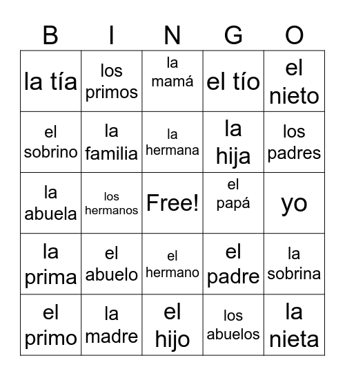 La familia Bingo Card