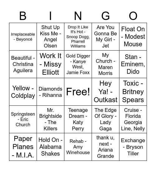 2000's and 2010's (Double Bingo) Bingo Card