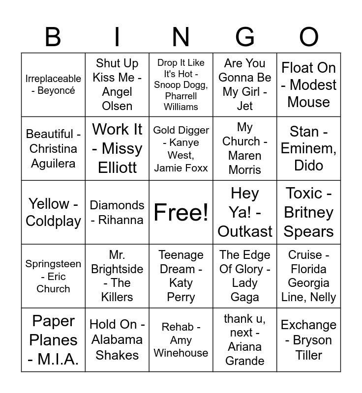 2000's and 2010's (Double Bingo) Bingo Card
