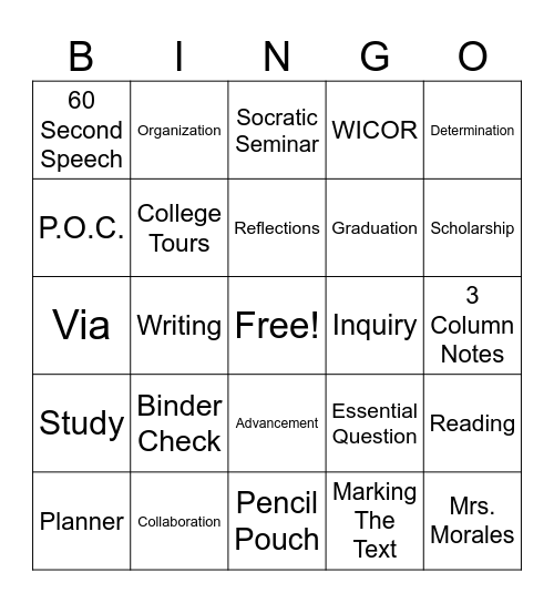 AVID Bingo Card