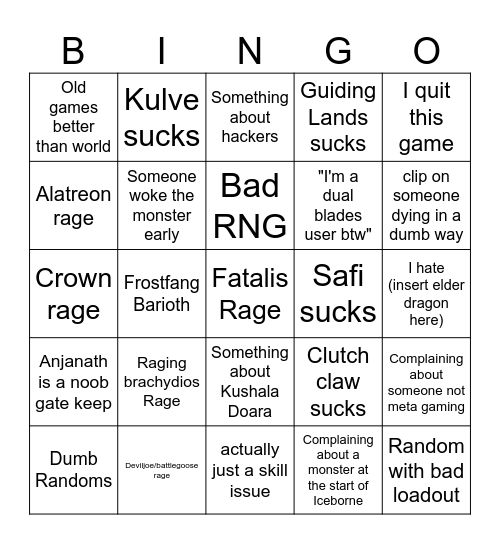 R monsterhunterrage Bingo Card R monsterhunterrage Bingo Card