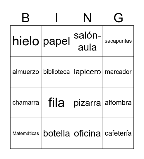 Clase de Español Bingo Card