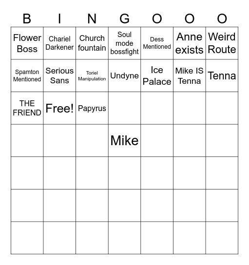 chapter 3 and 4 deltarune Bingo Card