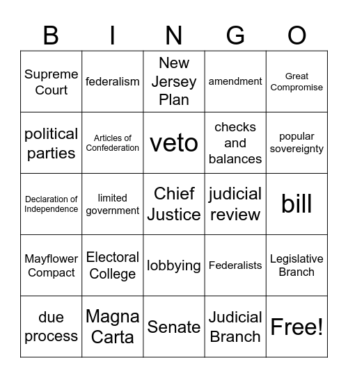 Government Vocabulary BINGO Card